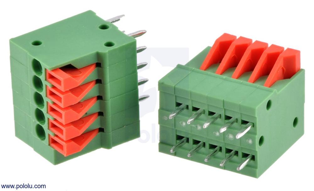 Screwless Terminal Block: 5-Pin, 0.1″ Pitch, Top Entry (2-Pack ...