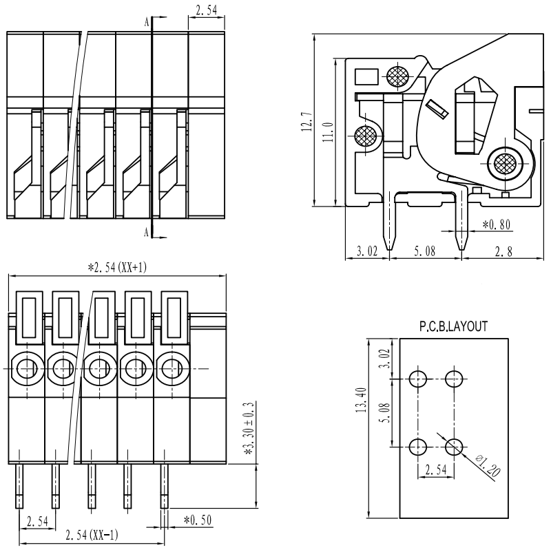 Pololu Screwless Terminal Block: 5-Pin, 0.1″ Pitch, Side Entry (2-Pack ...