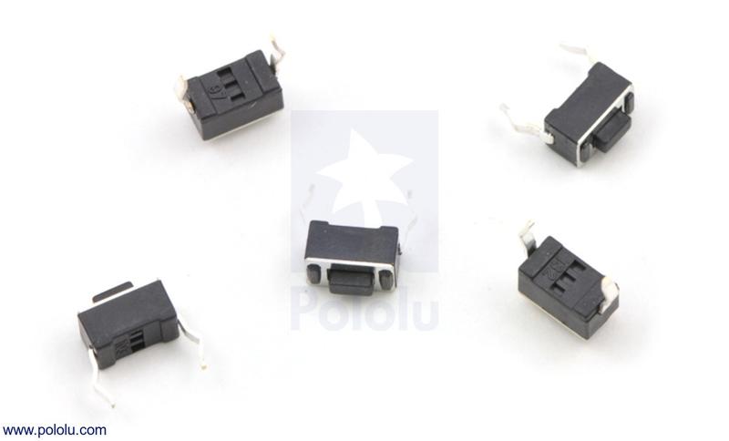 Pololu Mini Pushbutton Switch: PCB-Mount, 2-Pin, SPST, 50mA (5-Pack ...