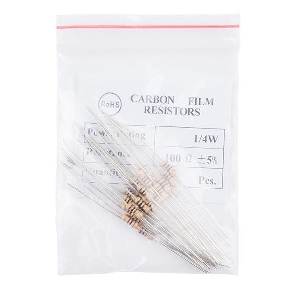 Sparkfun Resistencia 100 Ohm 1/4 Watt PTH - Paquete de 20 (cables ...