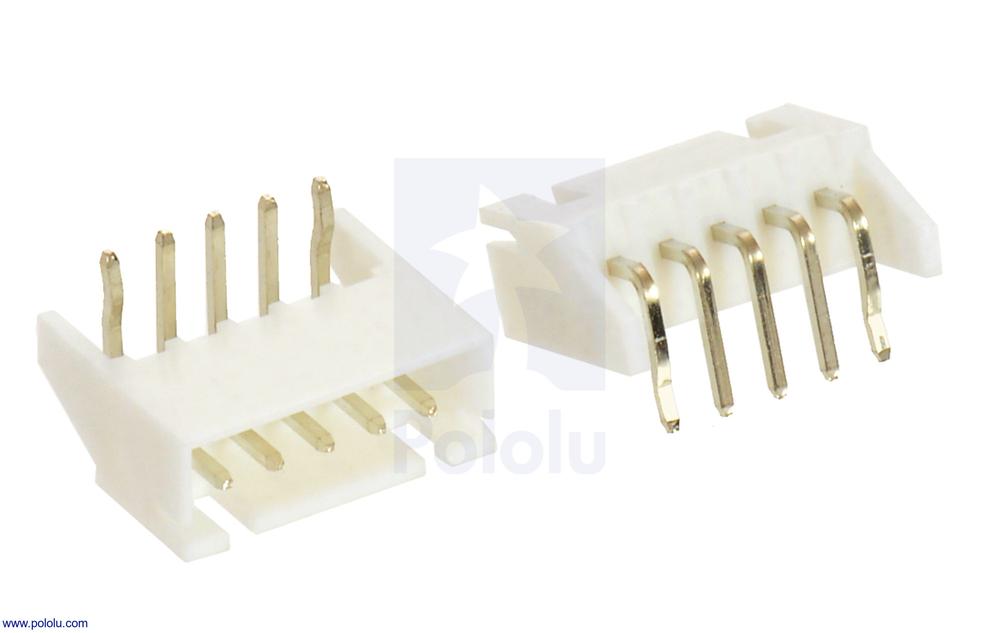 2.5 mm JST XH-Style Shrouded Male Connector: 5-Pin, Right Angle ...