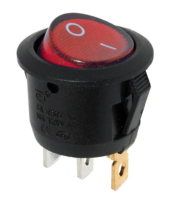 Opencircuit Rocker switches 250V rond met rode lamp - 2 stuks