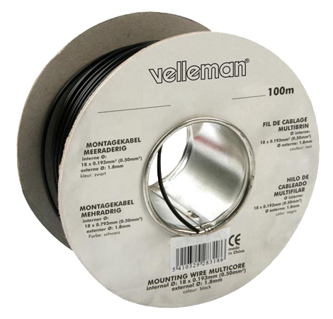 Velleman Mounting wire 0.50mm² - 100 meter - black - multicore ...