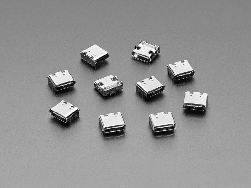 Adafruit USB Type C SMT / THM Jack Connector - Pack of 10 - Opencircuit