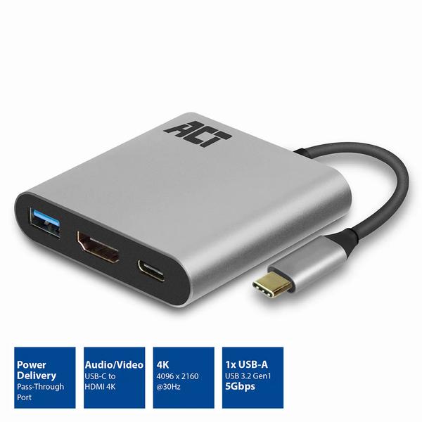 USB-C to HDMI multiport adapter 4K, USB hub, PD pass through - Opencircuit