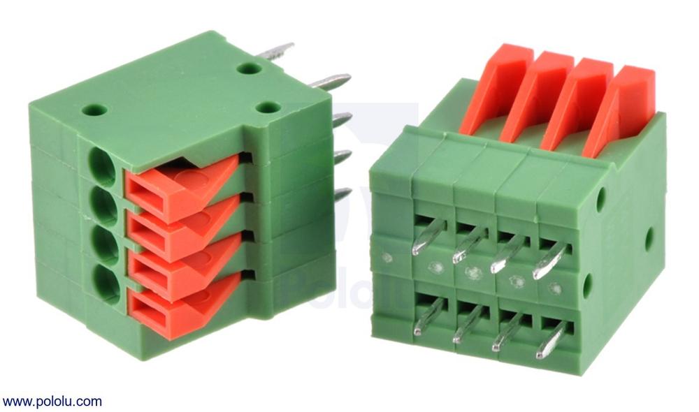 Pololu Screwless Terminal Block: 4-Pin, 0.1″ Pitch, Top Entry (2-Pack ...