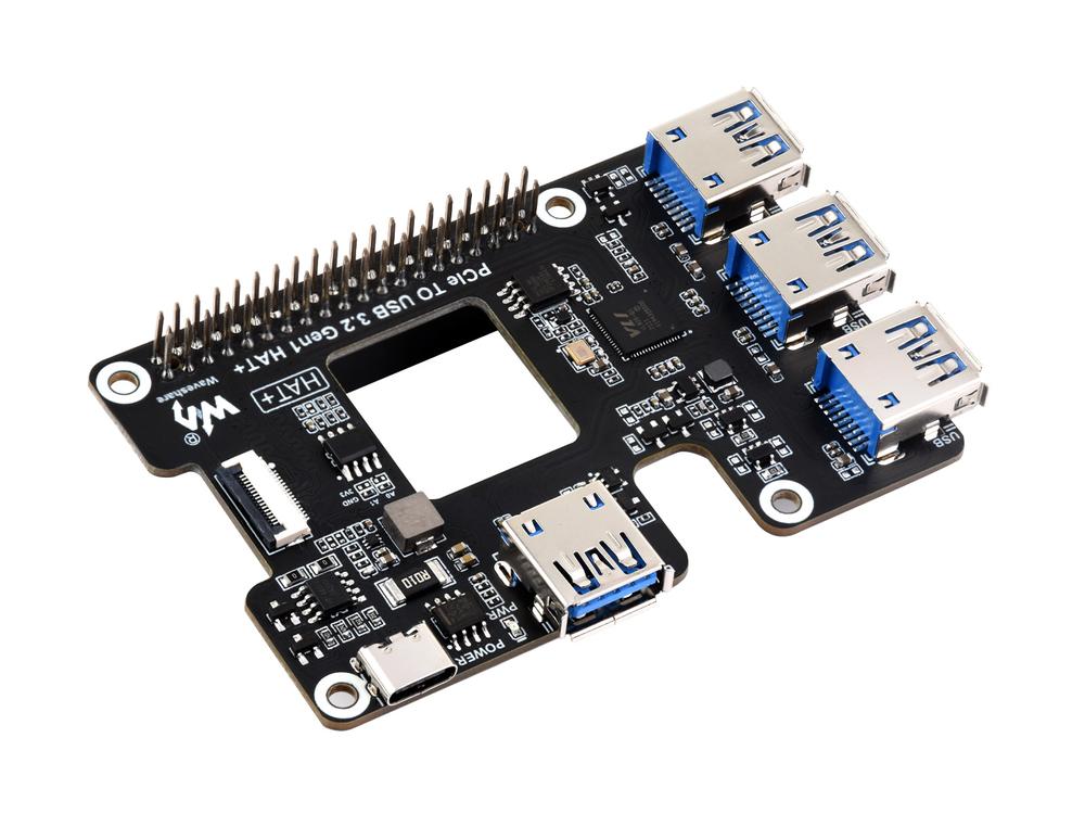 Waveshare PCIe To USB 3.2 Gen1 HAT for Raspberry Pi 5, PCIe to USB HUB ...