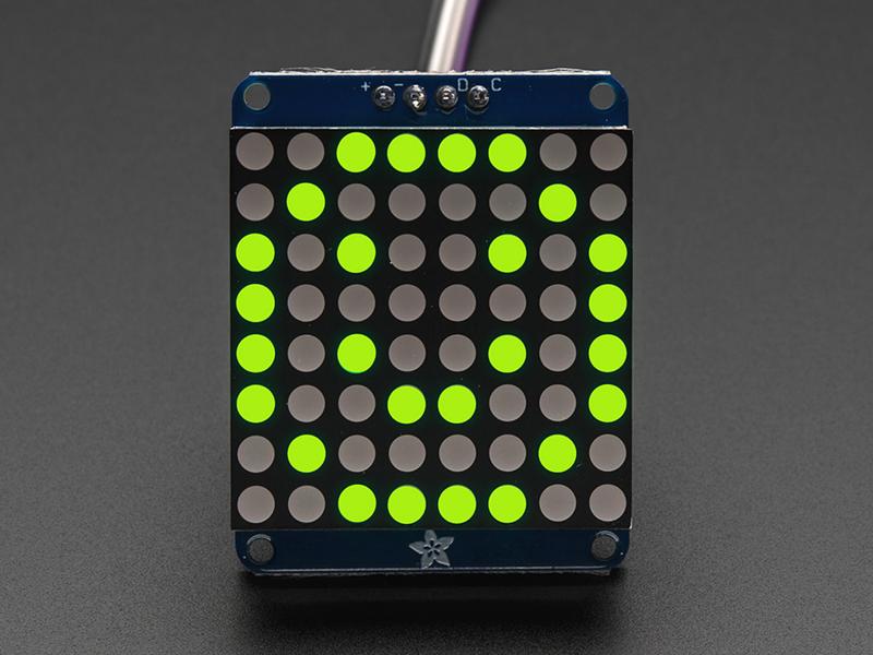 Adafruit Mini 8x8 LED Matrix w/I2C Backpack - Groen - Opencircuit