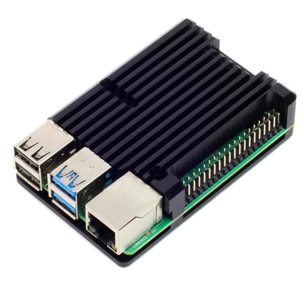 Pimoroni Aluminium Heatsink Case for Raspberry Pi 4 - Black - Opencircuit