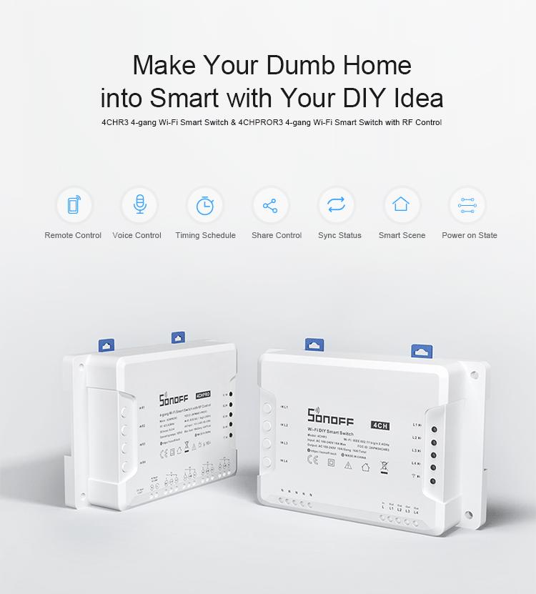 Sonoff 4CH Pro R3 - Switch inteligente sem fio RF/WiFi - Opencircuit