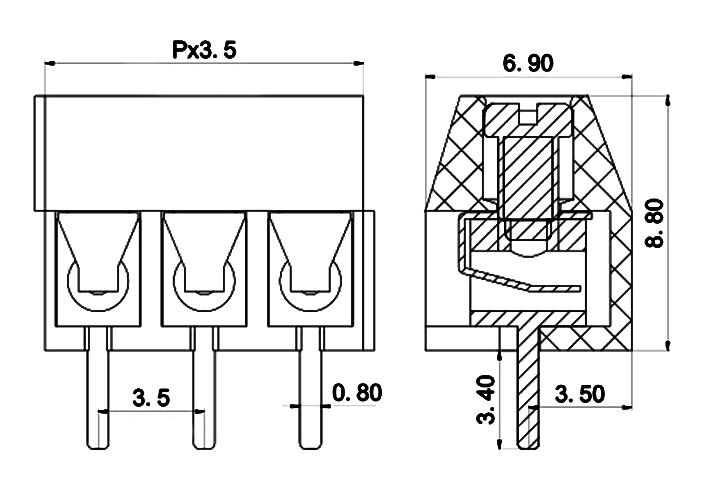Print terminal blocks 3pin green - 3.5mm pitch - 5 pieces - Opencircuit