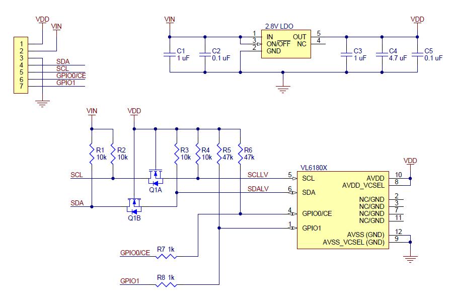 VL6180X Time-of-Flight Afstands sensor Carrier met Voltage Regulator ...