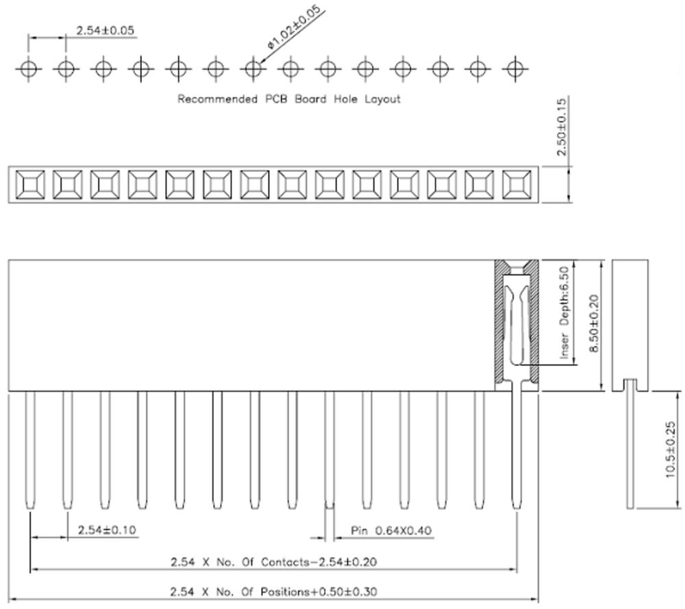 Stapelbare 0,100" female header voor Arduino shields - Opencircuit