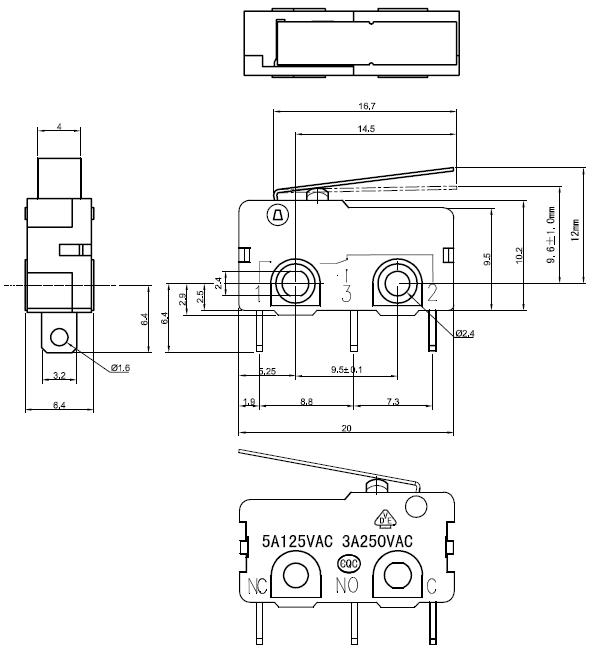 Pololu Snap-Action Switch with 16.7mm Lever: 3-Pin, SPDT, 5A - Opencircuit