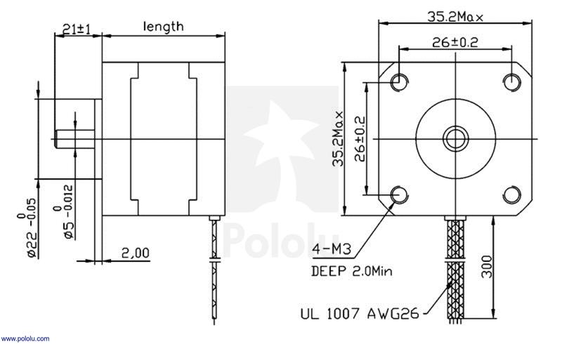Stepper Motor: Bipolar, 200 Steps/Rev, 35×28mm, 10V, 0.5 A/Phase - Opencircuit