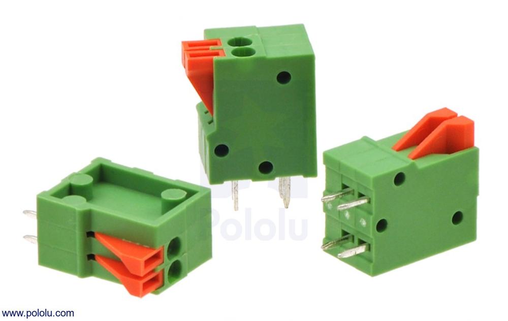 Pololu Screwless Terminal Block: 2-Pin, 0.1″ Pitch, Top Entry (3-Pack ...